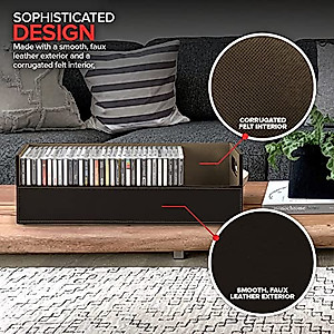 Stock Your Home CD Storage Box, Organizer Shelf for Movie Cases, DVDs, Cassette Tape Display Stand, Disc Holder Can Store Up to 40 CDs, Faux Leather (Brown)