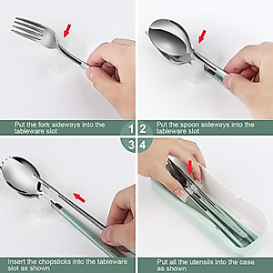 DEVICO Travel Utensils, 18/8 Stainless Steel 4pcs Cutlery Set Portable Camp Reusable Flatware Silverware, Include Fork Spoon Chopsticks with Case (Green)