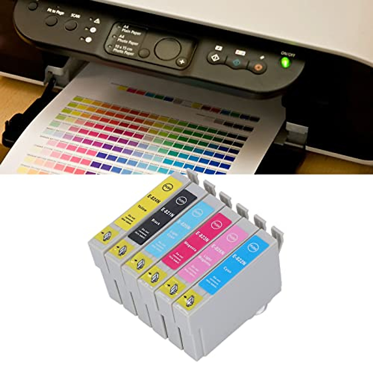 Ink Cartridge BK C M Y LC LM 6 Colors Printing Accessory Part Clear Printing Large Capacity Broad Utility for Photo Paper Document (T0821N/T0822N/T0823N/T0824N/T0825N/T0826N)