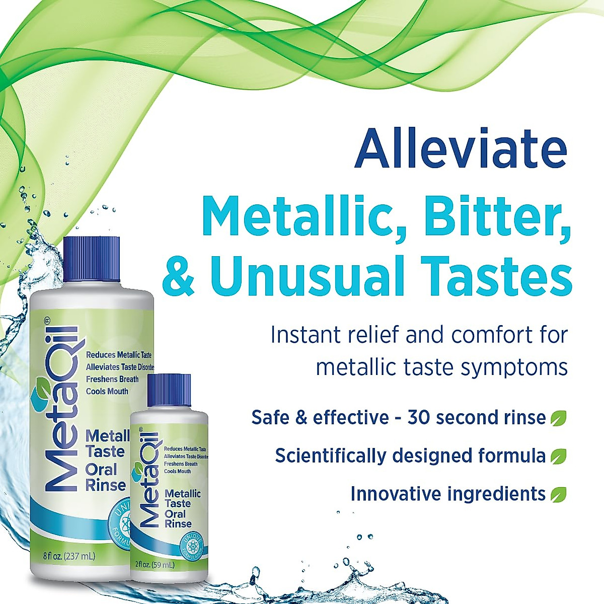 MetaQil Oral Rinse, Proven to Relieve Metallic, Bitter and Other Taste Disorders, Made from 8 Core Ingredients, Cools and Freshens Breath, Available in 8 oz Bottle, 1 Count