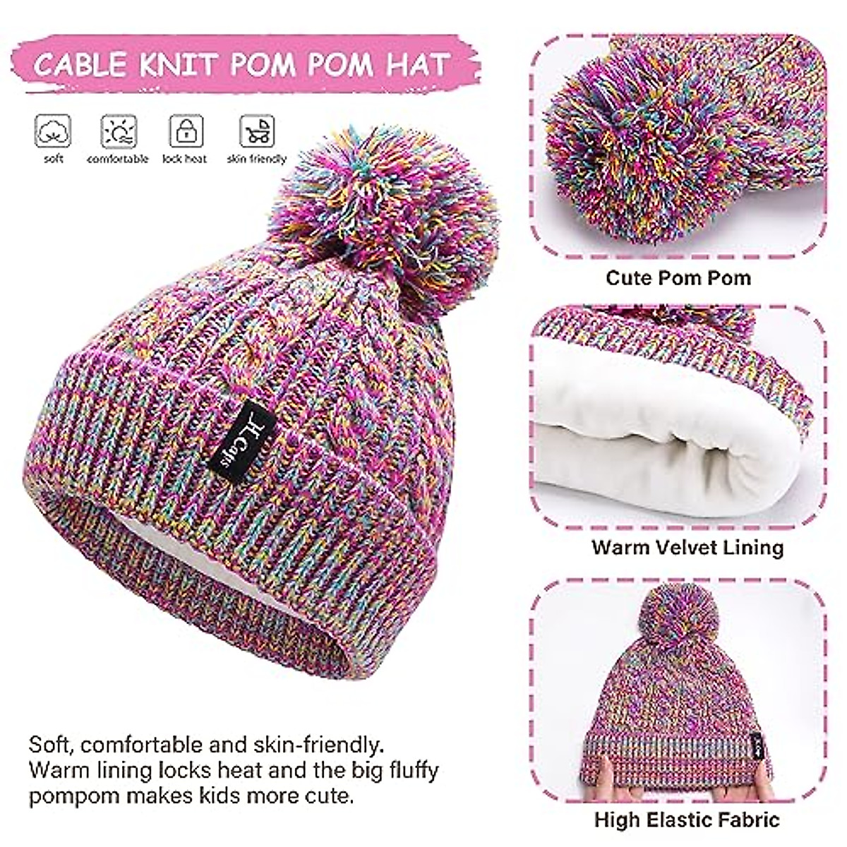 Toddler Kids Winter Hat Scarf Touchscreen Gloves Set 3-6-12 Year Old Knit Pom Beanie Hats Neck Warmer Gifts for Girls Boys