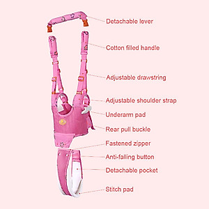 VOOADA Removable Baby Walker Assistant Toddler Leash Kids Walking Baby Belt Child Safety Harness Leash Infant Baby Moon Walk Belt (Red)