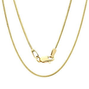 The Diamond Deal 14K Yellow Gold 0.7mm Shiny Classic Round Snake Chain Necklace for Pendants and Charms with Lobster-Claw Clasp (16" 18" or 20 inch)