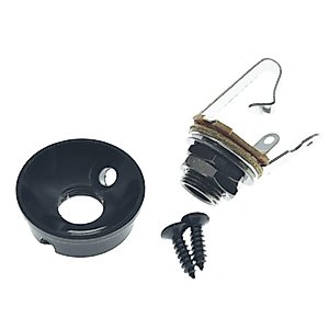 KAISH Black Brass Metric Electric Guitar Jackplate Electrosocket Jack Plate with Brass Output Mono Jack and Screws for TL/Tele Style Guitars