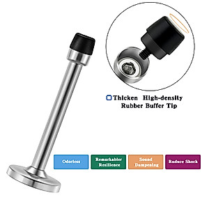 Door Stopper, Door Stop 5 Inch Stainless Steel Brushed Satin Nickel Doorstops, Modern Soft-Catch Mute Door Holder Wall Mount Door Wall Protector Doorstop for Hotel Home Restaurant, Silver