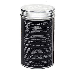 Lion's Mane Mushroom, 60 Capsules | 500mg Each, Nerve Growth Factor (NGF) & Nootropic (Focus, Memory, BDNF), Hot Water Extract, Wood Grown, Fruiting Bodies, 30% Beta-D-Glucans