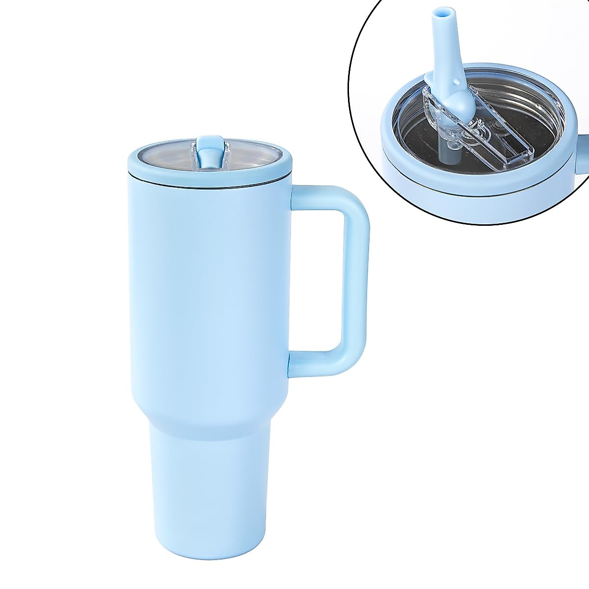 40oz Tumbler With Handle Flip Straw Lid,Leak Proof Stainless Steel Water Bottle With Rubber Base Vacuum Tumbler,Cold for 24-Hour BPA Free Insulated Cup,Reusable Travel Mug Gifts for Her/Him