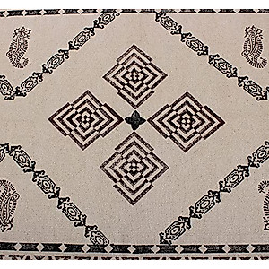 Casavani Hand Block Printed Rug Geometric Brown & Black Tassel Rug Easy Care Washable Rugs for Doormat Entryway Living Room Bedroom Hallway Balcony 9x15 Feet