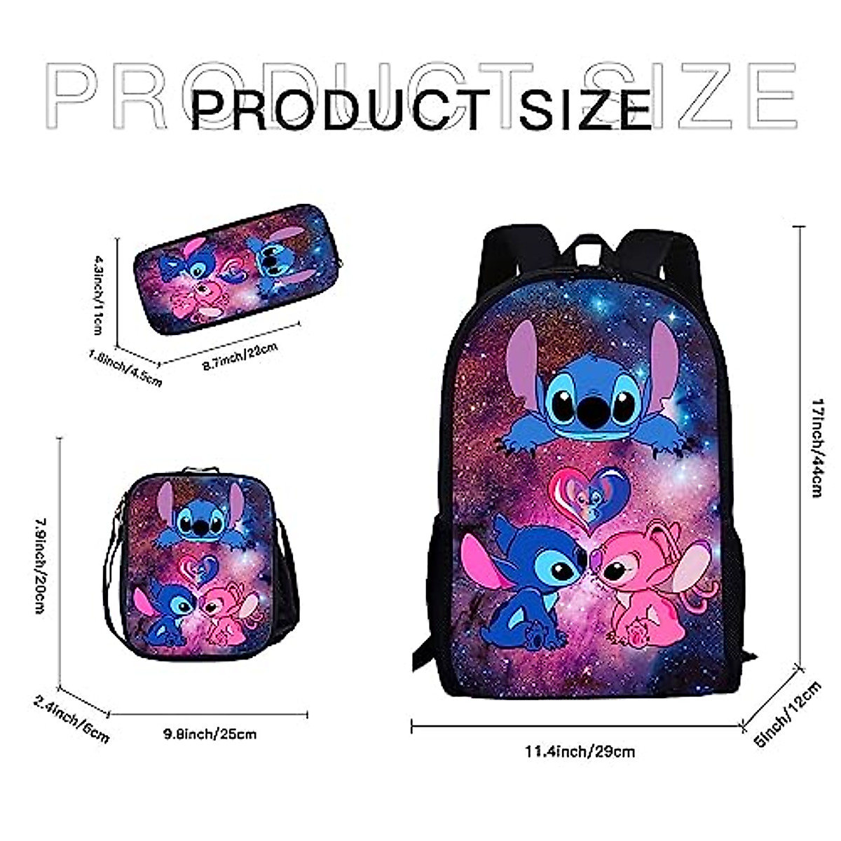 CATTARO 3PCS Cartoon Backpack Set Lightweight Anime Multipurpose Backpack with Lunch Bag Pencil Case Color1