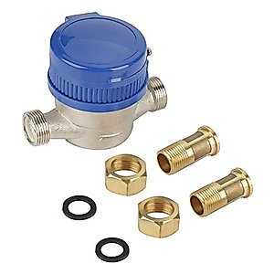 Oumefar 15mm 0.5 inch Water Flow Meter Cold Water Meter Arbitrary Rotation Function with Fittings for Garden and Home Usage
