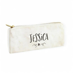 The Cotton & Canvas Co. Personalized Name with Mini Heart Pencil Case, Cosmetic Case and Travel Pouch for Office and Back to School