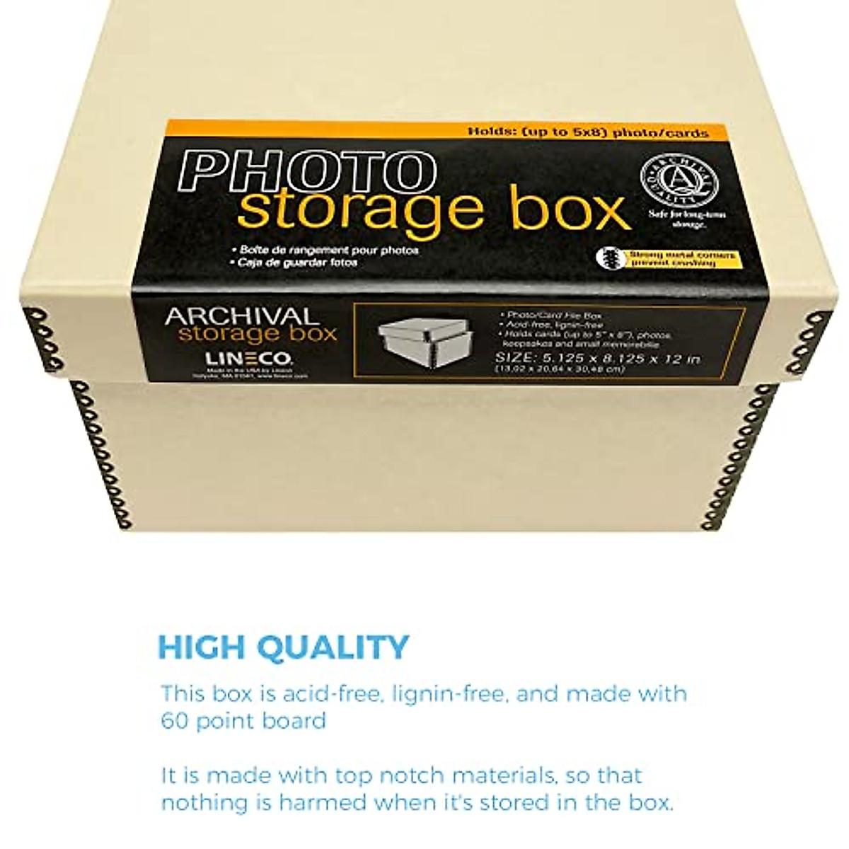 Lineco, Tan Photo Snapshot Photo, Card, File Box Removable Lid. Bulk Storage Negatives, Prints, Films. Museum Level Archival Storage Box. Protects Photos and Negatives. (5"x8"x12")