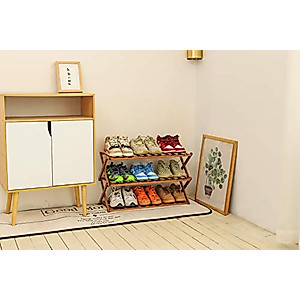 PENGKE 3 Tier Shoe Rack,Multi Tier Foldable Bamboo Shoe Organizer Rack Multifunctional Storage Free Standing Shoe Shelf