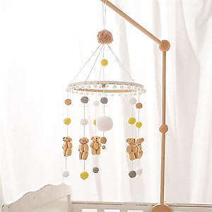 Baby Mobile for Crib | Wooden Wind Chime Bed Bell | Bear Panda Felt Cloud Baby Crib Nursery Mobile Star Moon for Baby Boys and Girls | Boho Nursery Decor for Infant Bedroom Hanging Decoration
