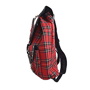 Lost Queen London Red Tartan Plaid Checked Drawstring Rucksack Backpack