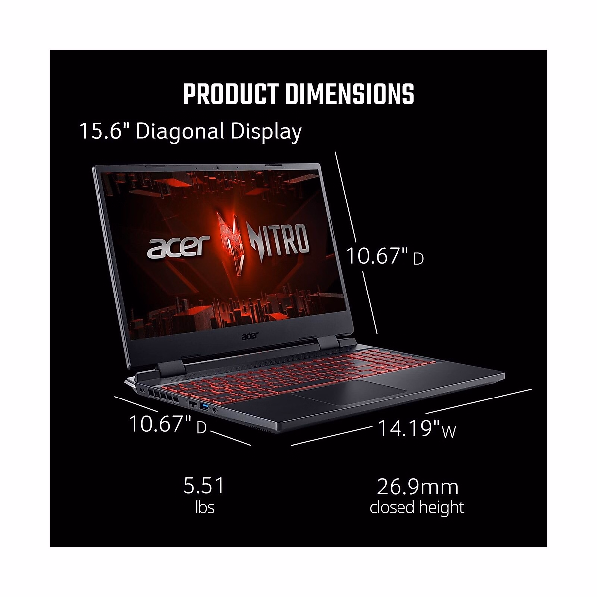 acer Nitro 5 15.6" FHD 144Hz Laptop | Intel Core i5-12500H | 32GB RAM | 1024GB SSD | NVIDIA GeForce RTX 3050 | Backlit Keyboard | Windows 11 Home | Bundle with 64GB USB Flash Drive