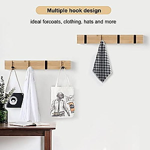 Uwchuan Coat Hooks Wall Mounted, Wooden Bamboo Wall Hooks with 4 Standard Retractable Hooks, Space-Saving Hat Key Hook Rack for Entryway, Hallway, Bathroom, Living Room, Bedroom (Wooden)