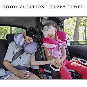 NICE COM SUPPLY Kids Travel Pillows, Boy, Girls, & Sleep Mask Black Cat, Car, Car Seat, Airplane -Children Neck, Head, Chin, Support. Traveling Accessories, Age 3-12 Old, Gray