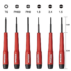 KEEGAN TOOLS 6-Piece Precision Handle Screwdriver Tool Set Eyeglass Repair Kit with Magnetic Screwdrivers, Phillips, Torx, Rotating Swivel End Caps Repair Tool for Mobile Phone Computer
