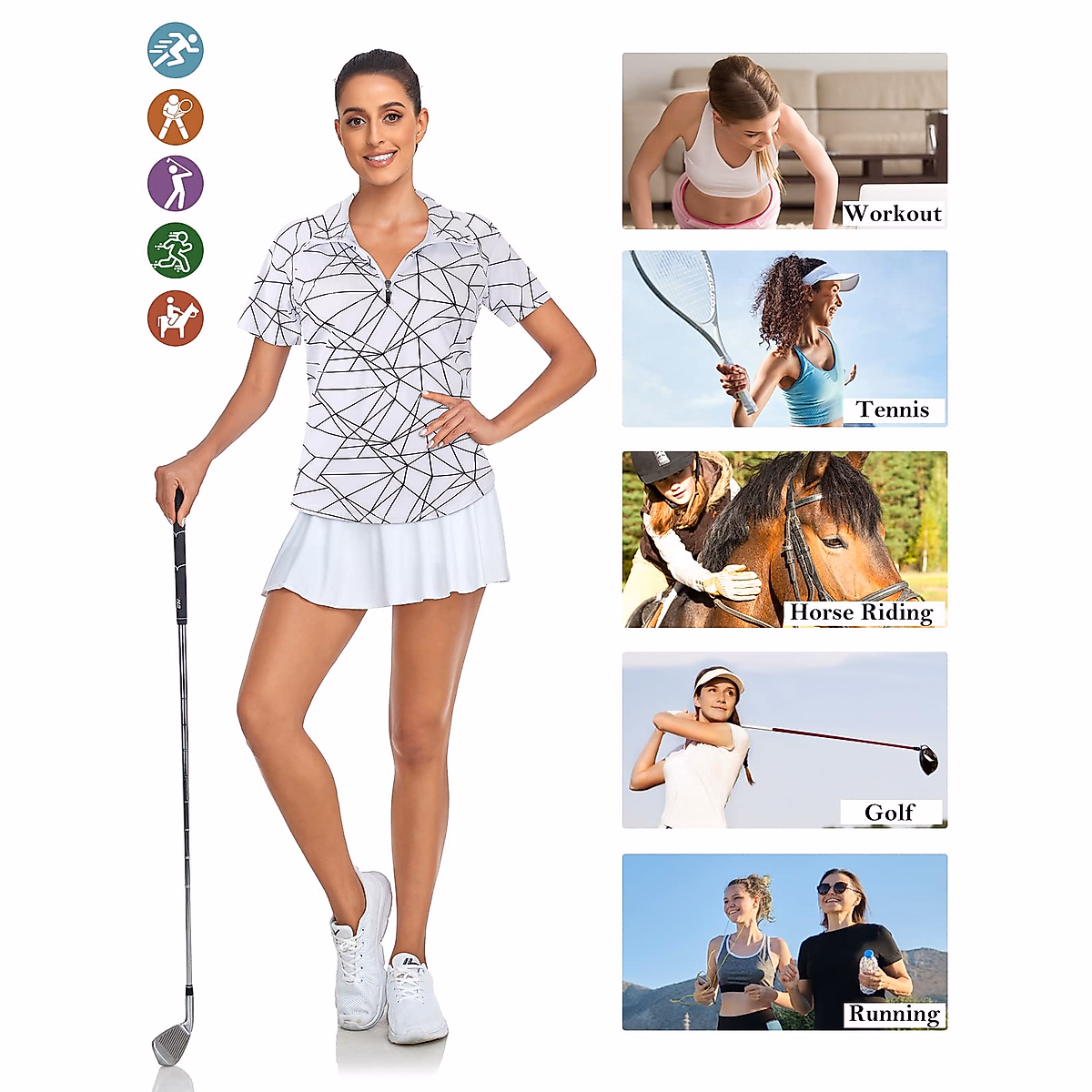 Womens Athletic Workout Tops,Cucuchy Quarter Zip Fitness Yoga Shirts Activewear Cute Gym Raglan Short Sleeve Clothes Round Neck Top Breathable Thin Smooth Clothing Golf Sportwear Geometry White XL