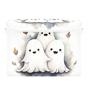 senya Halloween Baskets Collapsible Storage Bins with Lids, Cute Little Ghosts Storage Boxes Clothes Baskets for Organizing, B06D22020