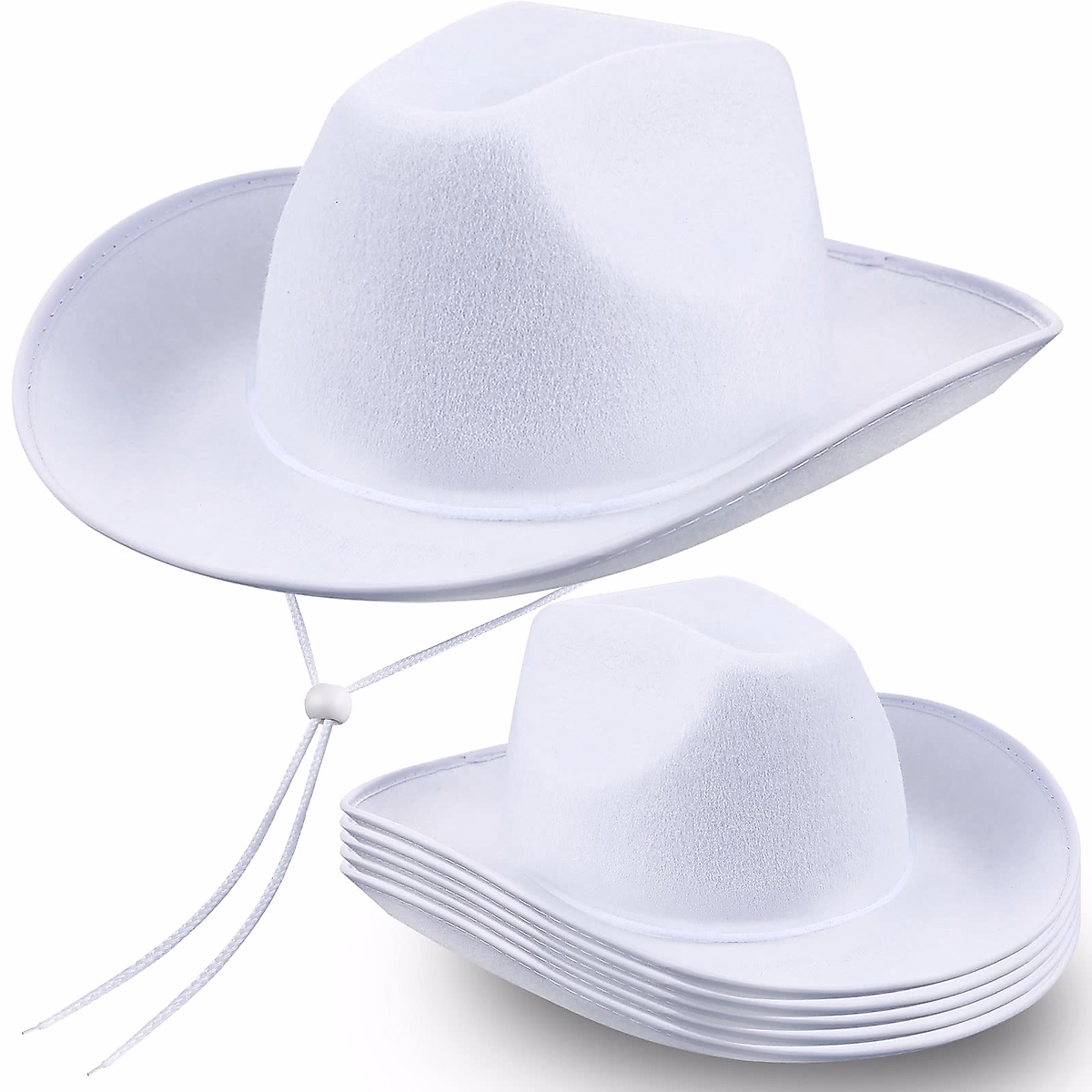6 Pack Bulk Cowboy Hats Western Cowboy Hat Plain Cowboy Hat with Adjustable Drawstring for Wedding Stage Performance (Simple White)