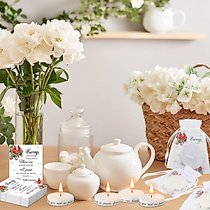 MTLEE 50 Set Funeral Favors White Unscented Memorial Tealight Candle Funeral Gift Candle with 50 Condolence Bereavement Cards and 50 Organza Bags for Guest Bereavement Celebration of Life Decoration