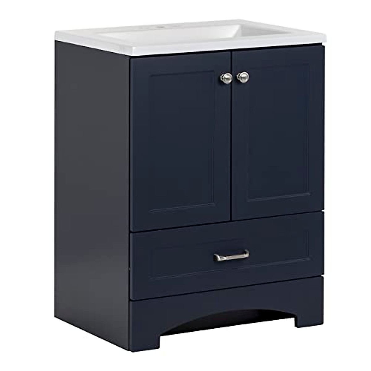 Spring Mill Cabinets Emlyn 24 Inch Bathroom Vanity with White Single Sink Top, 2-Door Cabinet, 1 Drawer, 24.5" W x 18.75" D x 32.89" H, Deep Blue