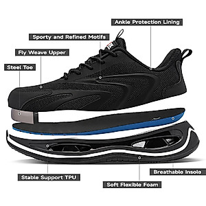 LARNMERN Steel Toe Shoes Men Breathable Work Sneakers Safety Lightweight Comfortable Tennis Shoe Indestructible Sneaker(9.5 Men, Black)
