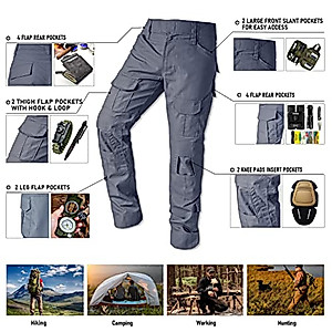 OCANXUE Tactical Pants Camo Cargo Pants for Men Outdoor Hiking Pants Ripstop Work Pants Multi Pocket Pants No Belt No Knee Pads Gray 34