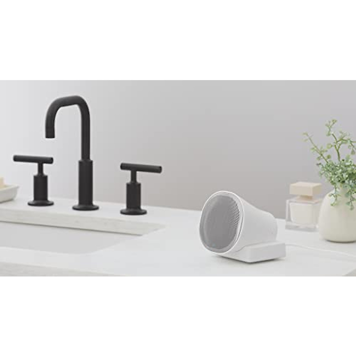 KOHLER 14406-4-BL Purist Lavatory Bathroom Faucet, Widespread Sink Low Lever Handles and Low Gooseneck Spout, Matte Black