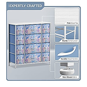 Sorbus Kids Dresser with 12 Drawers - Chest Organizer Unit with Steel Frame Wood Top & Handle, Fabric Bins for Clothes - Large Furniture for Bedroom Hallway Kids Room Nursery & Closet (Blue - Tie-dye)