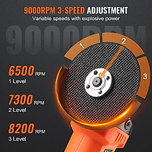 VEVOR Cordless Angle Grinder Kit, 4-1/2'' 9000rpm Brushless Motor, 3 Variable Speed, Electric Grinder Power Tools with 20V 4.0Ah Battery & Fast Charger For Cutting, Polishing, Rust Removal