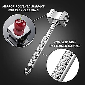 Meat Tenderizer Stainless Steel - Premium Classic Meat Hammer - Kitchen Meat Mallet - Chicken, Conch, Veal Cutlets Meat Tenderizer Tool - Meat Pounder Flattener - Non-SLIP Grip with 5 years Warranty