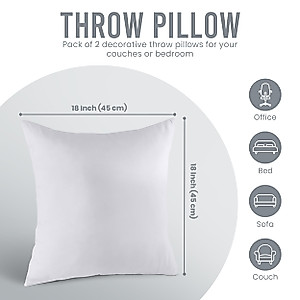Utopia Bedding Throw Pillows Insert (Pack of 2, White) - 18 x 18 Inches Bed and Couch Pillows - Indoor Decorative Pillows