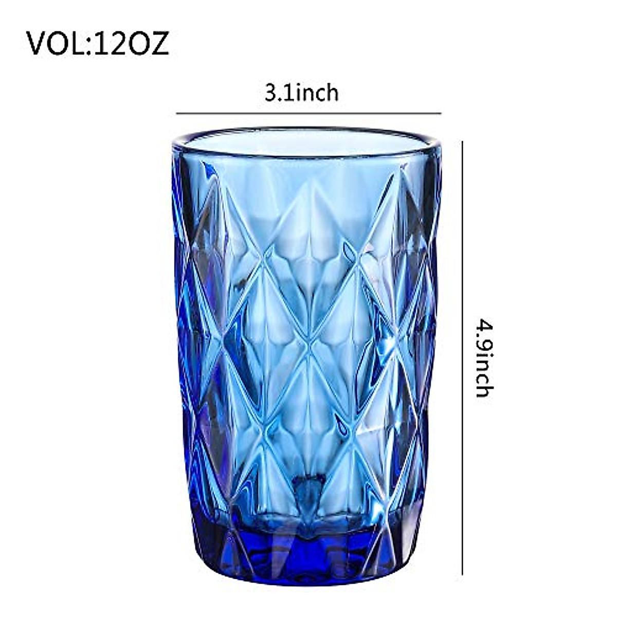 EAST CREEK Double Old Fashioned Glasses Beverage Glass Cup,Colored Glass Drinkware 12 Ounce Water Glasses Multi Color Diamond Pattern Set of 6