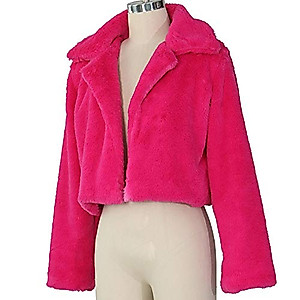 HHmei Raincoats | Fashion Women Coat Fluffy Fleece Turn-Down Collar Faux Fur Top Short Loose Coat/red Trench Dress Black Wool Pea Bubble Plaid Long rain with Hood lab Winter Faux Fur waterproo