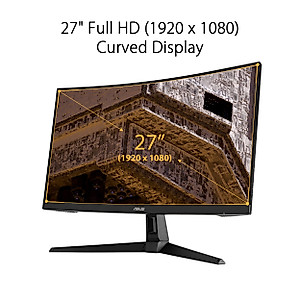 ASUS TUF Gaming VG27VH1B 27” Curved Monitor, 1080P Full HD, 165Hz (Supports 144Hz), Extreme Low Motion Blur, Adaptive-sync, FreeSync Premium, 1ms, Eye Care, HDMI D-Sub (Renewed)