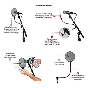 Gator Frameworks Metal Screen Pop Filter with 12.4-Inch Gooseneck (GFW-POPFILTER-MTL)