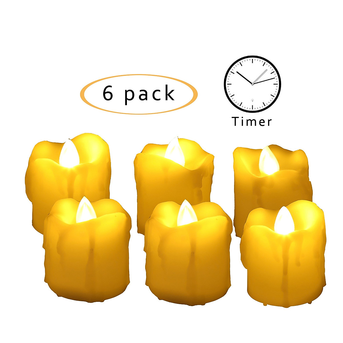 CANDLE CHOICE Battery Operated Flameless Votive Candles with Timer Flickering Fake Electric LED Tea Lights Set Wedding Party Holiday Decorations Table Centerpiece Long Lasting Batteries Included 6 PCS