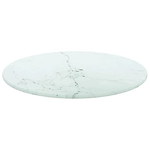ULUYYUC Table Top,Living Room Tables Kitchen Table Dining Table Suitable Suitable for Kitchen Room,Dining Room,Living Room White Ø 11.8"x0.3" Tempered Glass with Marble Design