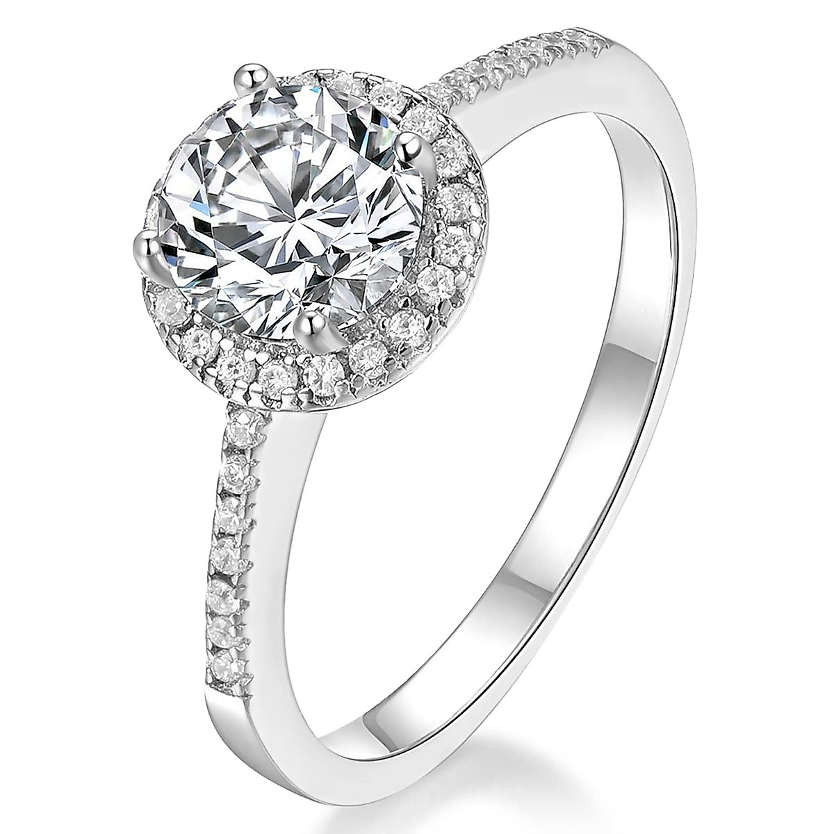 JustGift 925 Sterling Silver Cubic Zirconia Engagement Ring Promise Ring For Birthday Thanksgiving Anniversary Christmas Gift Sparkling ideal gift Women Size 3-12 (Halo Ring 2 ct, Size 11)