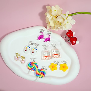 20 Pairs Clip On Earrings Weird Funny Earrings Gummy Bear Duck Water Bottle Fish Dinosaur Mushroom Butterfly Strawberry Dangle Earrings Set for Women Teen Girls, Resin, No Gemstone