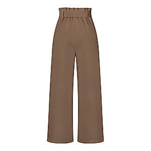 Paper Bag Pants Women High Waist Summer Casual Wide Leg Palazzo Pant Elegant Belted Long Trousers with Pockets