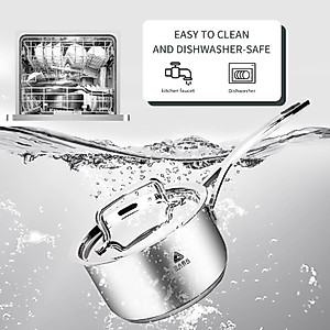 Sauce Pan with Lid, 1.8 Quart Stainless Steel Saucepan with Handle, 18/8 Tri-Ply Stainless Steel Heavy Bottom，Multipurpose Cooking Pot, Suitable Induction/Electric Gas Cooktops, Dishwasher Oven Safe