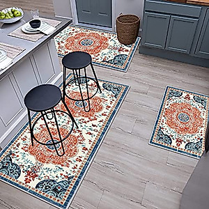 Ileading Boho Kitchen Rugs Sets 3 Piece with Runner Non Slip Kitchen Mats for Floor Washable Bohemian Runner Rug Kitchen Floor Mat Carpet for Hallway Laundry Room Door Office Sink