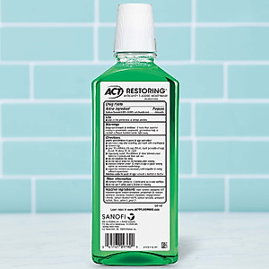 ACT Restoring Zero Alcohol Fluoride Mouthwash 18 fl. oz. Strengthens Tooth Enamel, Mint Burst
