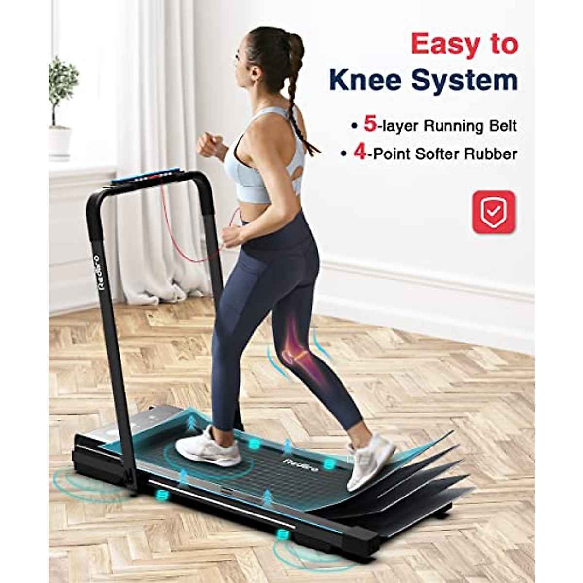 REDLIRO Under Desk Treadmill, 2 in 1 Motorized Portable Foldable Treadmill Compact Fold Up Walking Pad, Sturdy Folding Treadmill for Small Space with Remote Control, LED Display for Home & Office Use