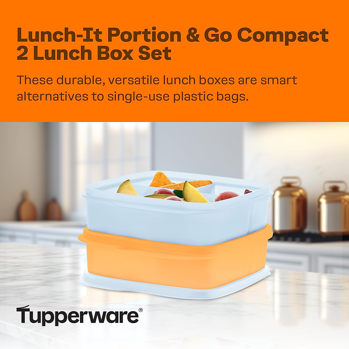 Tupperware Lunch-It Portion & Go Compact 2-Lunch Box Set, Dishwasher Safe and BPA Free (2.3 Cups/550 ml)