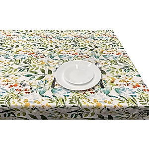 Kovot Tablecloth Floral 60" x 84" Table Cover for Indoor or Outdoor Summer Spring Fall Flower Design Rectangle Oblong Tablecloth - Green Leaves